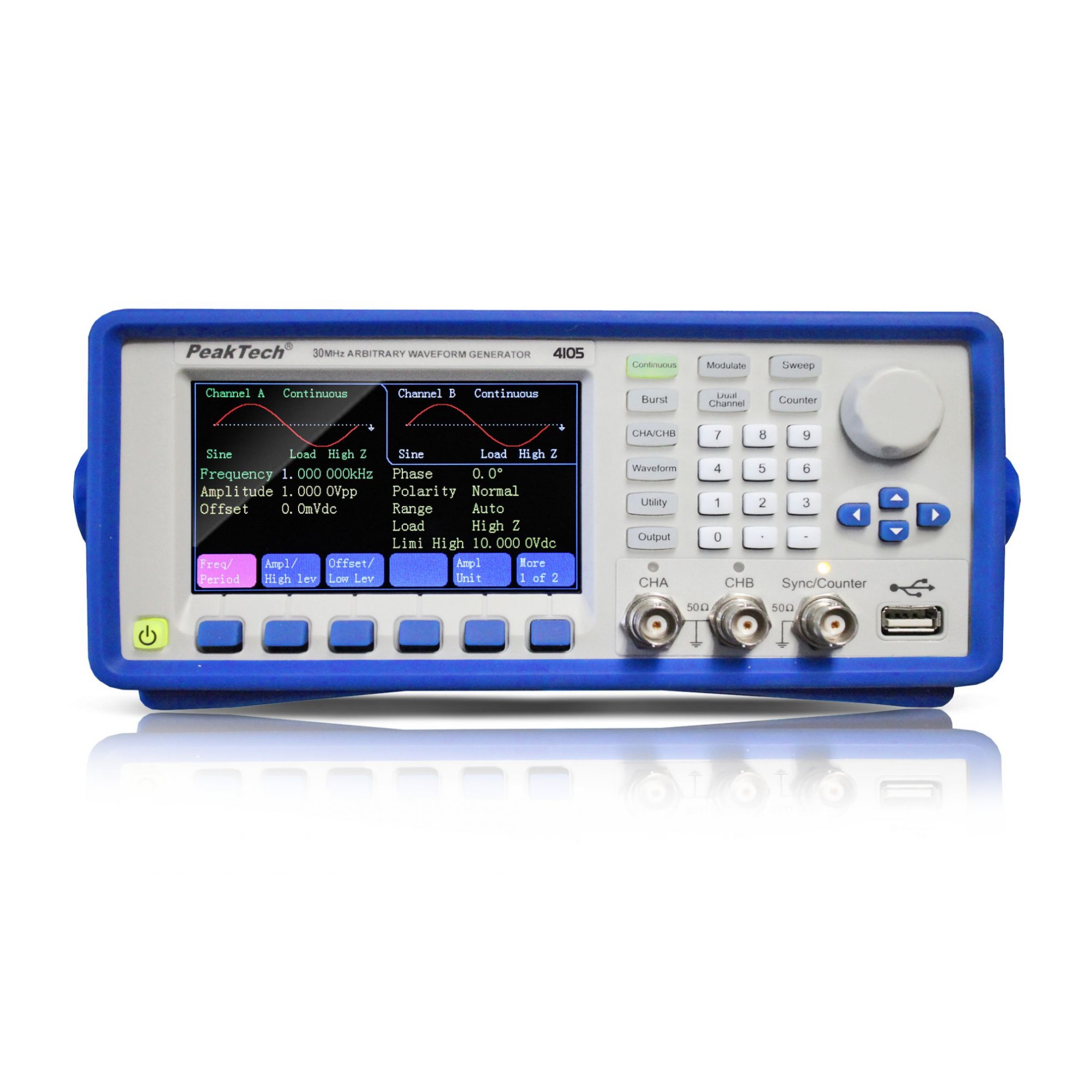 Generador Arbitrario de Funciones 2 Ch 1µHz 30MHz PeakTech P 4105
